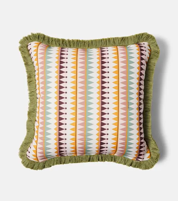 La DoubleJ Fringed Printed Canvas Cushion