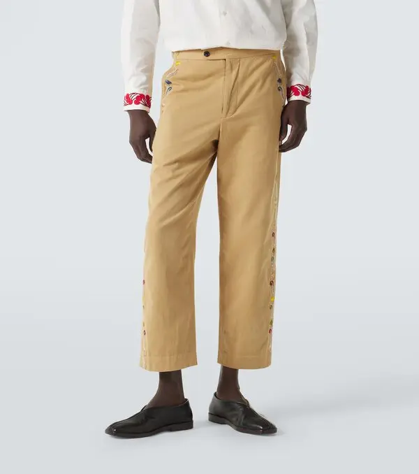 BODE Feather Runner Cotton Straight Pants - Beige