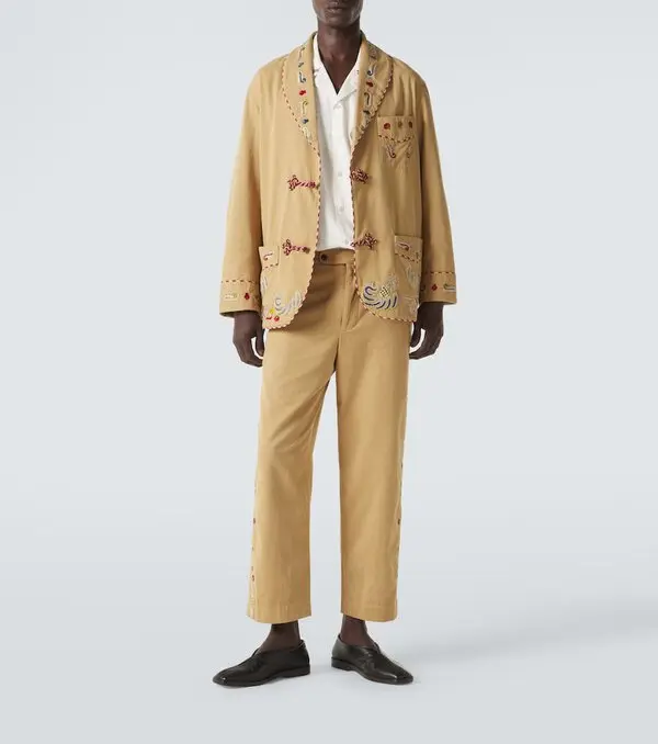 BODE Feather Runner Cotton Straight Pants - Beige