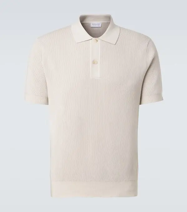 Sunspel Ribbed-knit Cotton Polo Shirt - Beige