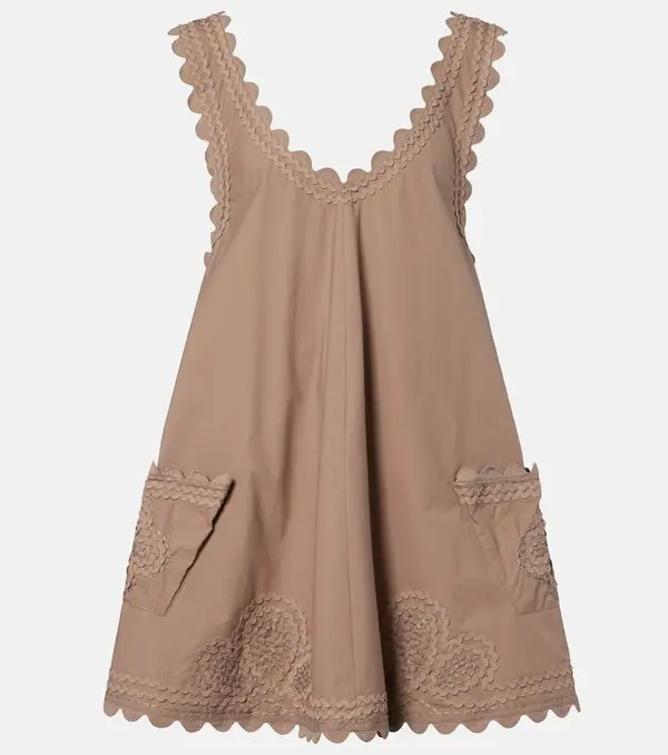JULIET DUNN Embroidered Cotton Mini Dress - Brown