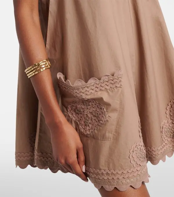 JULIET DUNN Embroidered Cotton Mini Dress - Brown