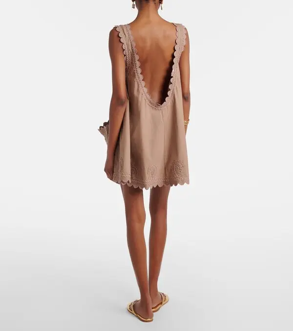 JULIET DUNN Embroidered Cotton Mini Dress - Brown