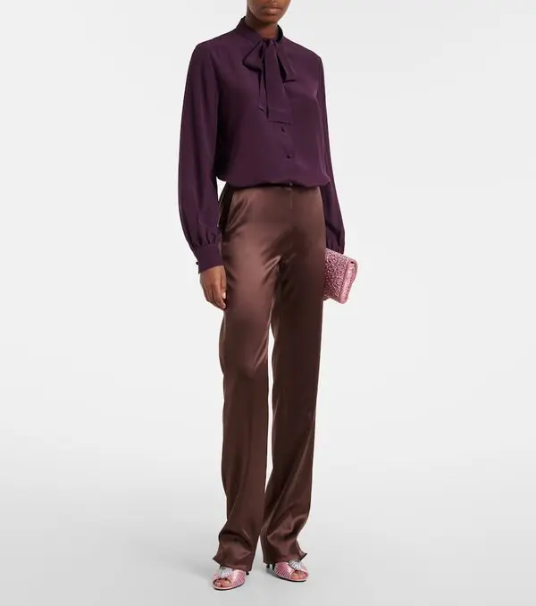 Valentino Garavani Silk Crepe De Chine Tie-neck Blouse - Purple