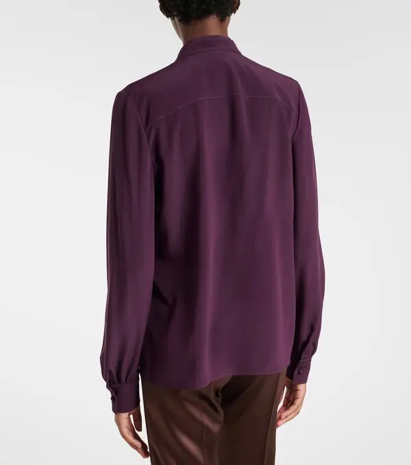 Valentino Garavani Silk Crepe De Chine Tie-neck Blouse - Purple