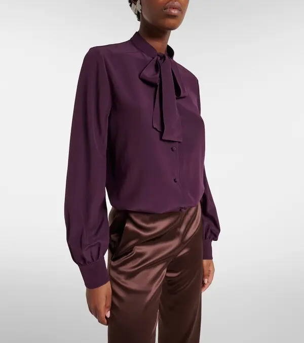Valentino Garavani Silk Crepe De Chine Tie-neck Blouse - Purple