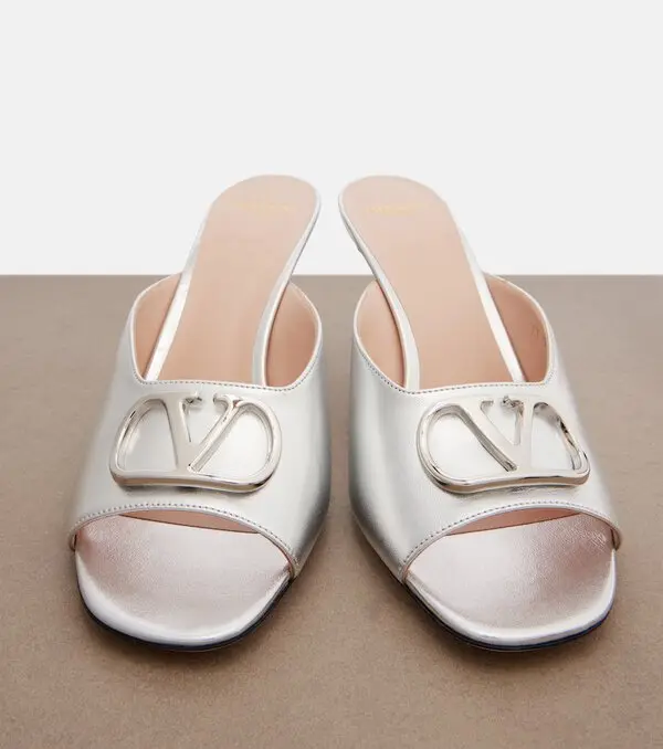 Valentino Garavani Vlogo Metallic Leather Mules