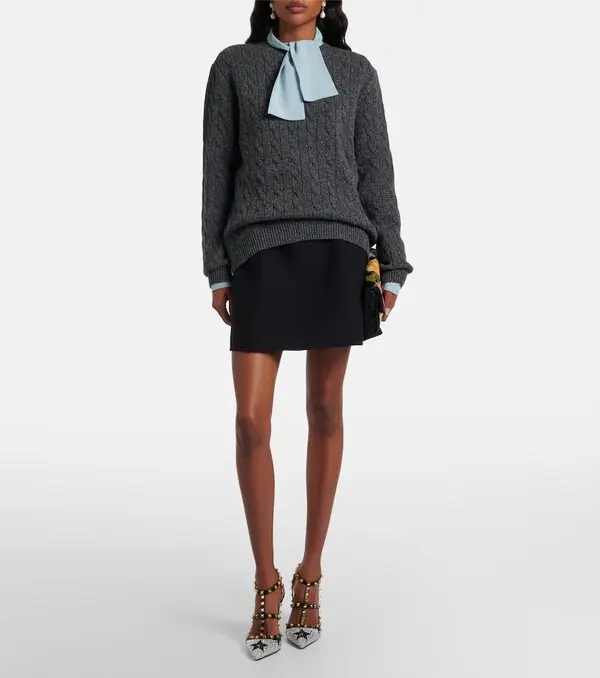 Valentino Garavani Cable-knit Virgin Wool Mouline Sweater - Grey