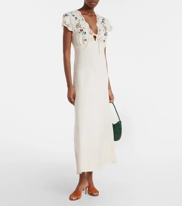 Rixo Amari Embroidered Linen-blend Midi Dress - White