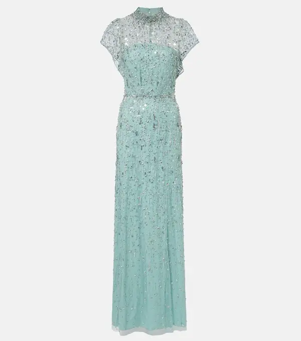 Jenny Packham Crystal Drop Embellished Gown - Blue