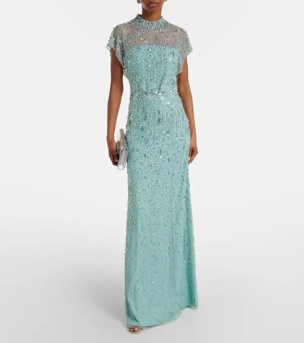 Jenny Packham Crystal Drop Embellished Gown - Blue