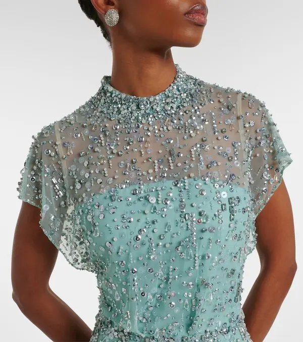 Jenny Packham Crystal Drop Embellished Gown - Blue
