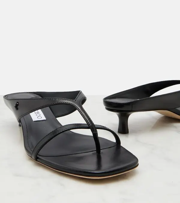 JIMMY CHOO Emery Leather Thong Sandals - Black
