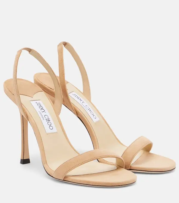 JIMMY CHOO Suede Slingback Sandals - Beige