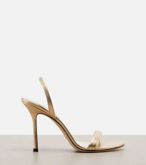 JIMMY CHOO Jenn Metallic Leather Slingback Sandals - Gold