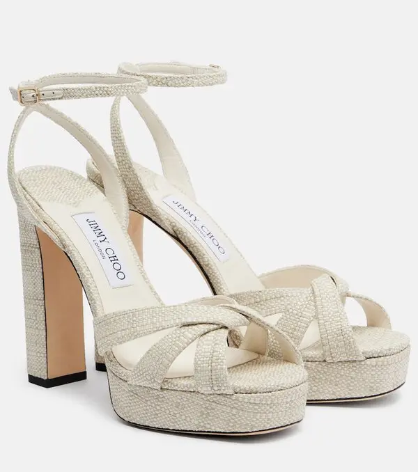 JIMMY CHOO Kove Woven Platform Sandals - Beige