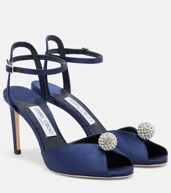 JIMMY CHOO Sacora Embellished Satin Sandals - Blue