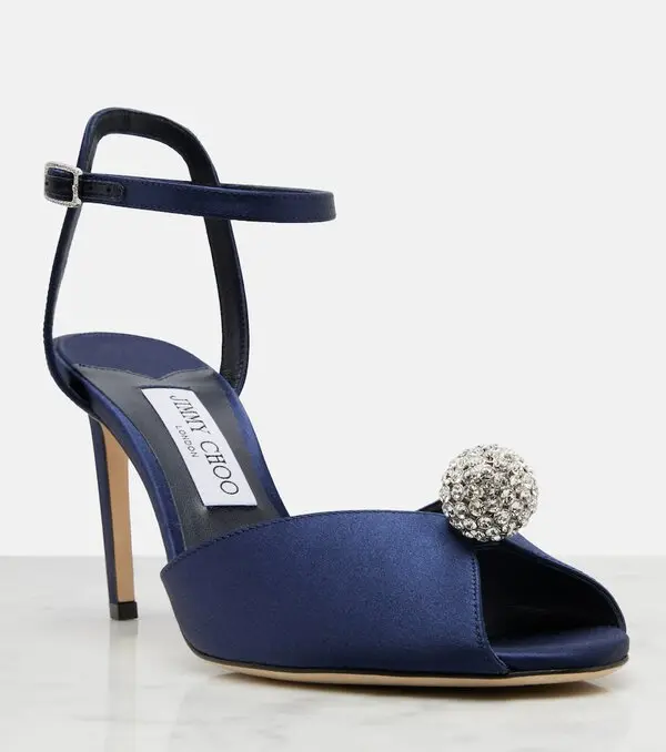 JIMMY CHOO Sacora Embellished Satin Sandals