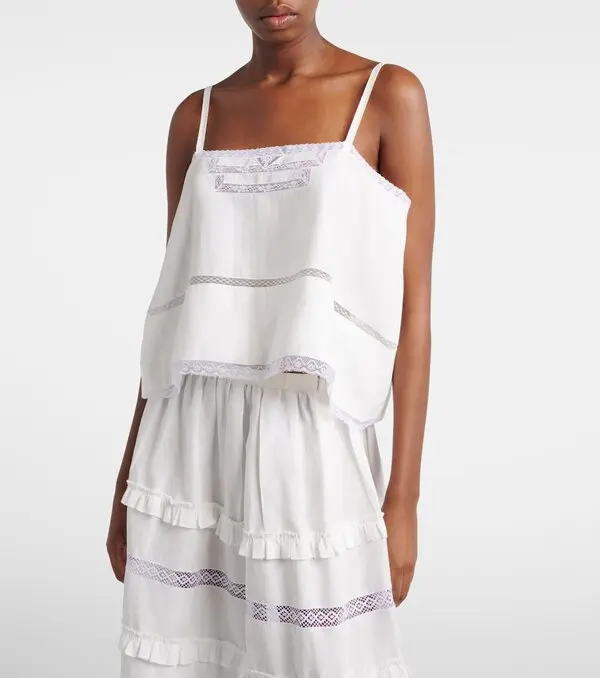 Prada Lace-trimmed Linen Camisole Top