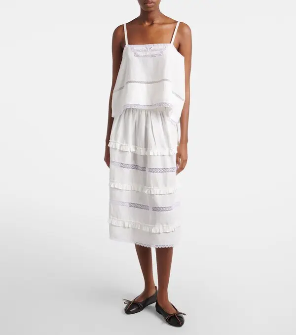 Prada Lace-trimmed Linen Camisole Top
