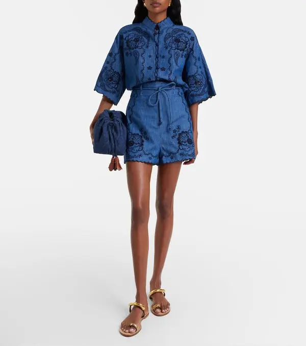 Zimmermann Aster Embroidered Denim Shirt