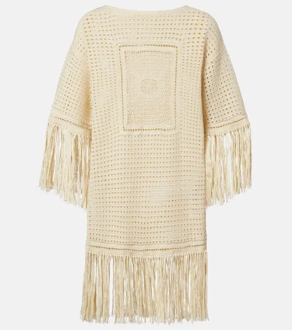 Zimmermann Indra Crochet Fringed Cotton Minidress - White