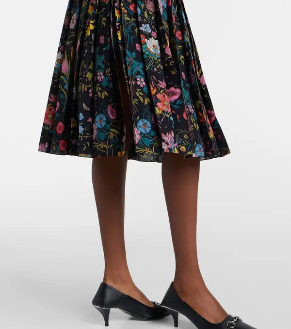 Gucci Flora Pleated Silk Midi Skirt