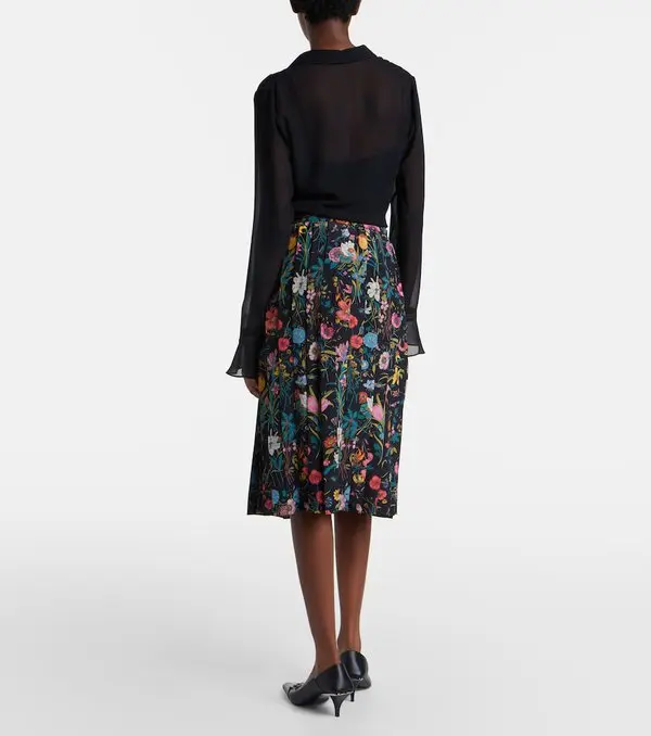 Gucci Flora Pleated Silk Midi Skirt