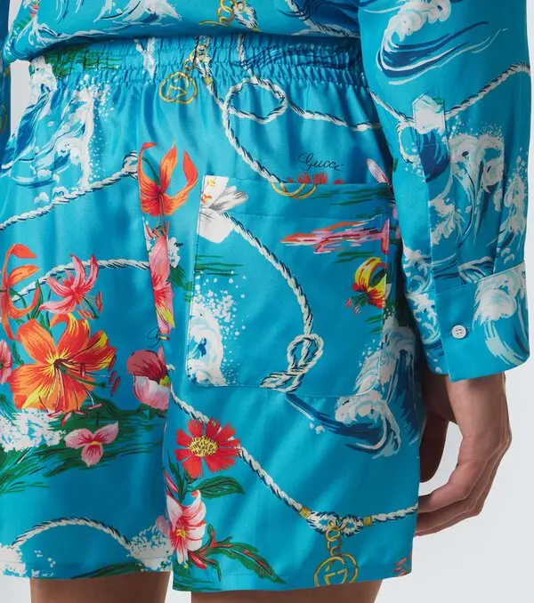 Gucci Printed Silk Twill Shorts