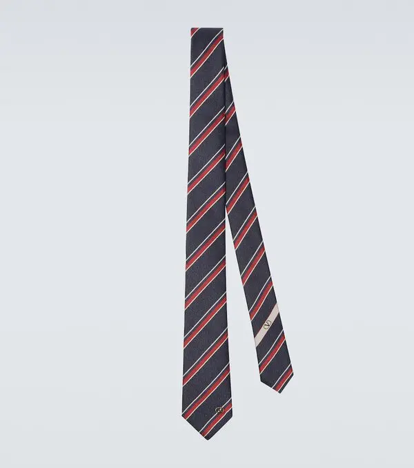 Valentino Garavani Vlogo Striped Silk Twill Jacquard Tie - Blue