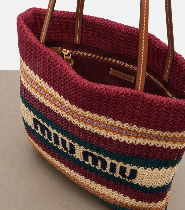 Miu Miu Woven Raffia-effect Shopper - Multicoloured