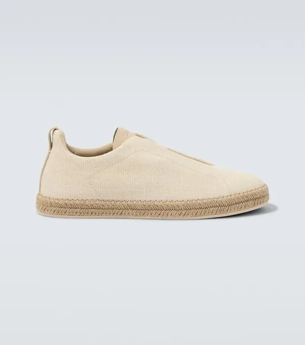 Zegna Triple Stitch Canvas Slip-on Sneakers