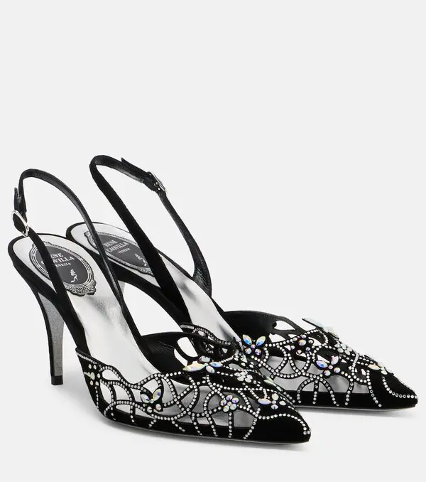 Rene Caovilla Embellished Suede Slingback Pumps