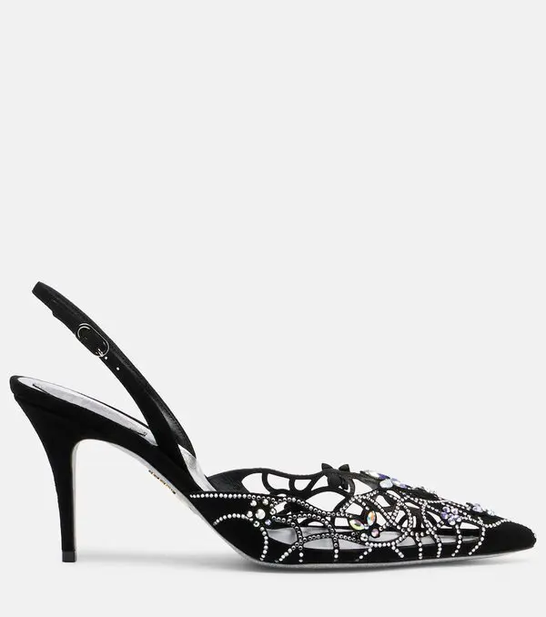Rene Caovilla Embellished Suede Slingback Pumps