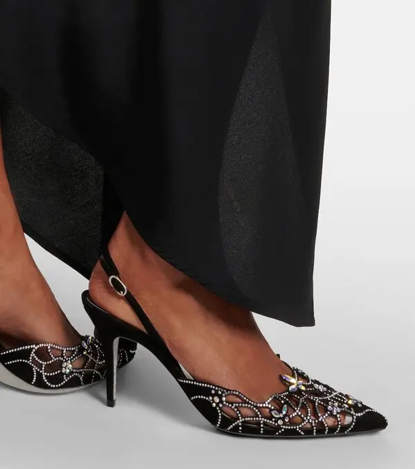 Rene Caovilla Embellished Suede Slingback Pumps