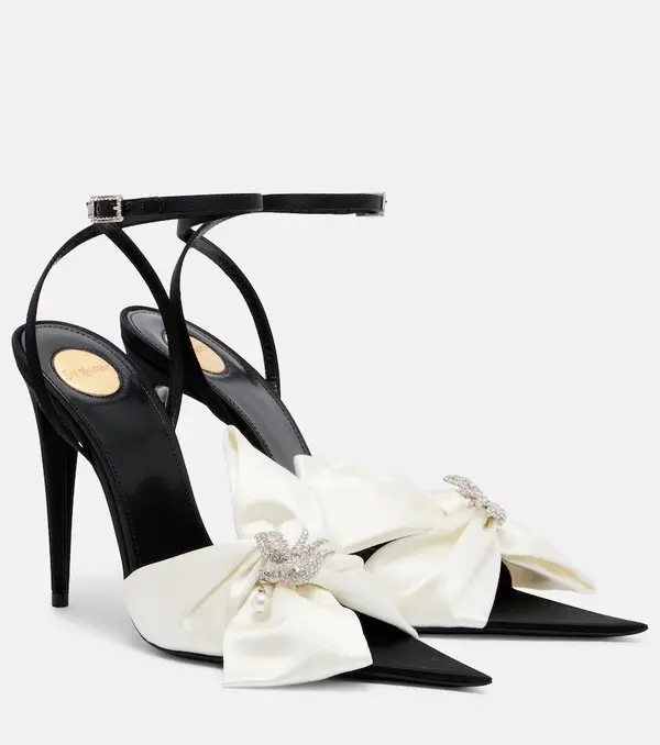 Saint Laurent Embellished Bow Sandals - Black