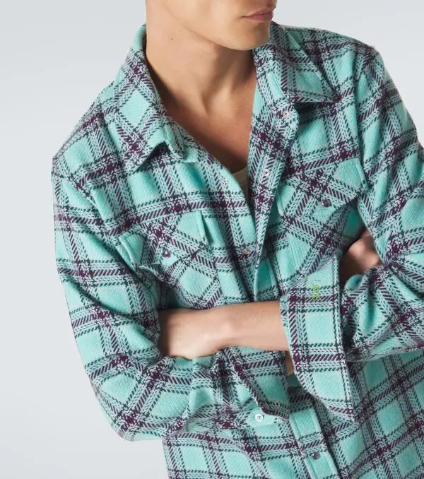 GOD'S TRUE CASHMERE Plaid Cashmere Shirt With Amethyst