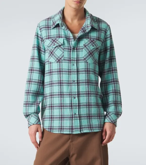 GOD'S TRUE CASHMERE Plaid Cashmere Shirt With Amethyst