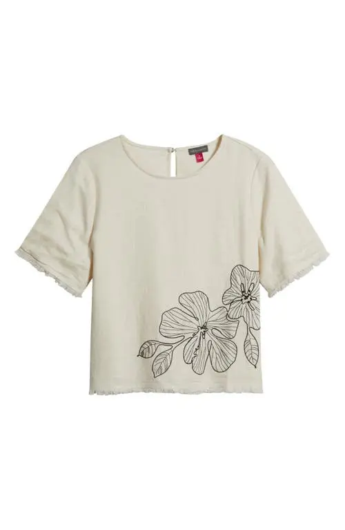 Vince Camuto Embroidered Short Sleeve Top - Natural
