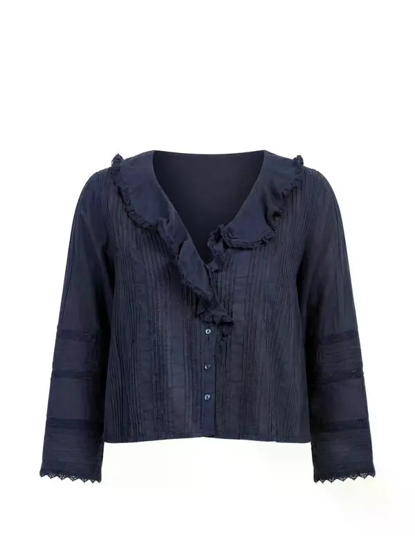 DÔEN Huguette Ruffled Pin-tucked Blouse - Blue