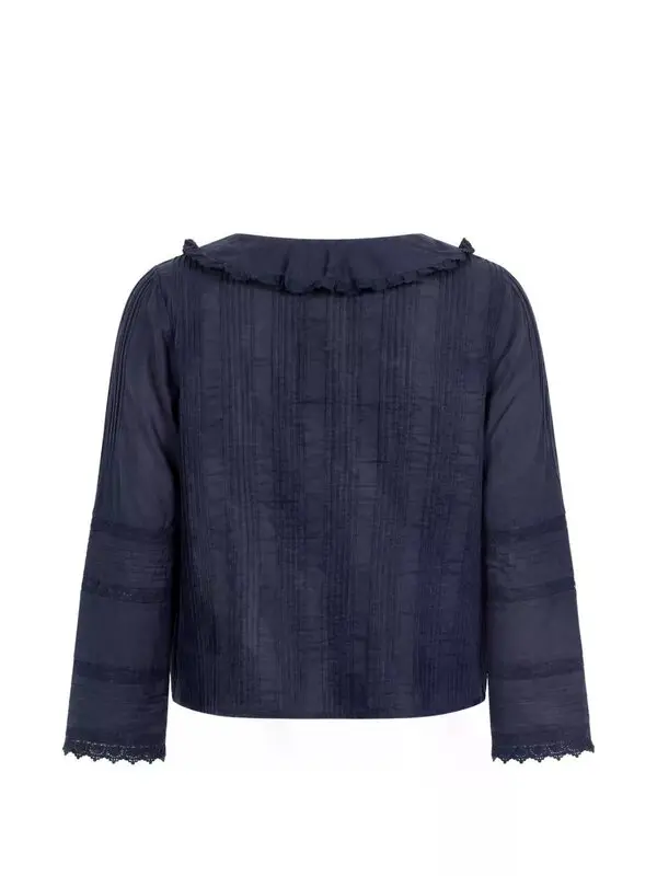 DÔEN Huguette Ruffled Pin-tucked Blouse - Blue