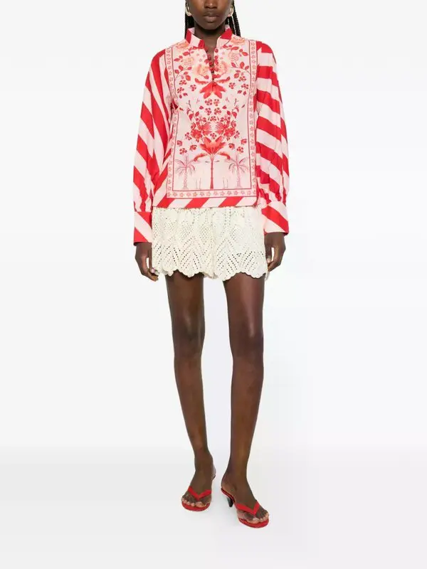 Verandah Floral Print Striped Sleeve Blouse
