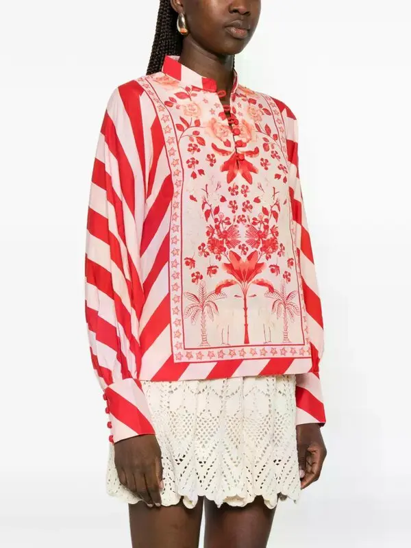 Verandah Floral Print Striped Sleeve Blouse
