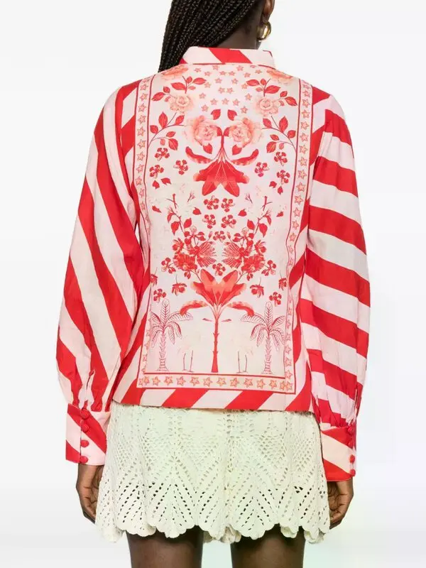 Verandah Floral Print Striped Sleeve Blouse