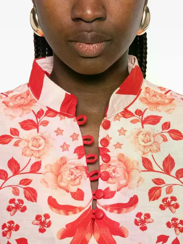 Verandah Floral Print Striped Sleeve Blouse