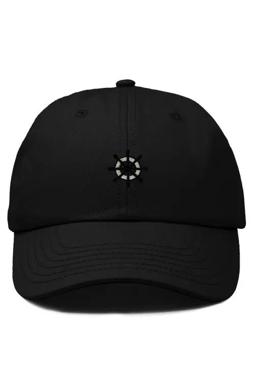 DALIX Ship Wheel Embroidered Cotton Twill Dad Hat - Black