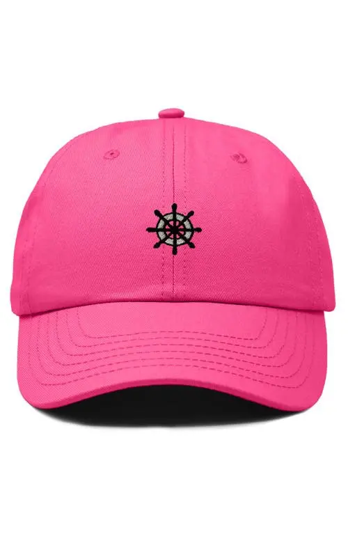 DALIX Ship Wheel Embroidered Cotton Twill Dad Hat - Hot Pink