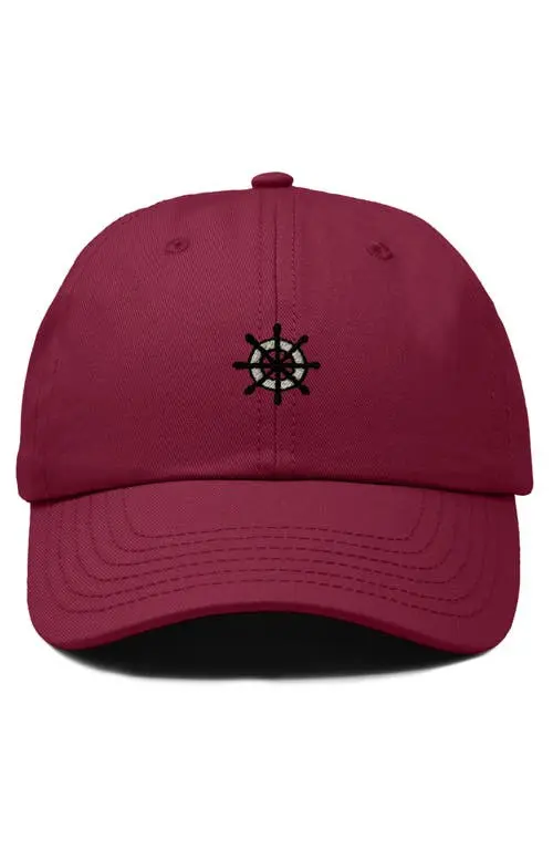 DALIX Ship Wheel Embroidered Cotton Twill Dad Hat - Maroon