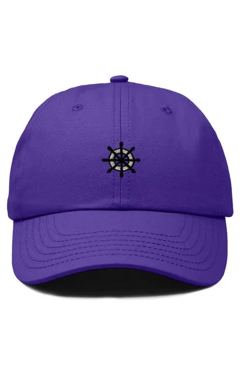 DALIX Ship Wheel Embroidered Cotton Twill Dad Hat - Purple