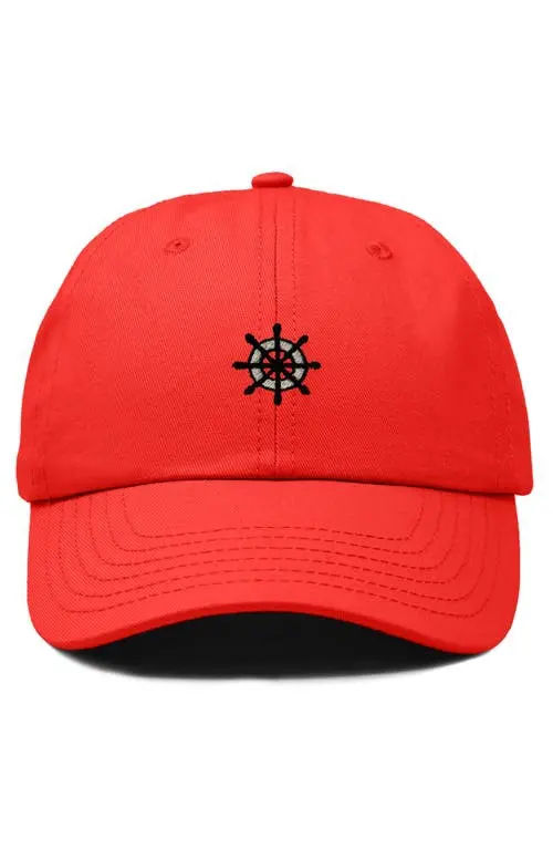 DALIX Ship Wheel Embroidered Cotton Twill Dad Hat - Red